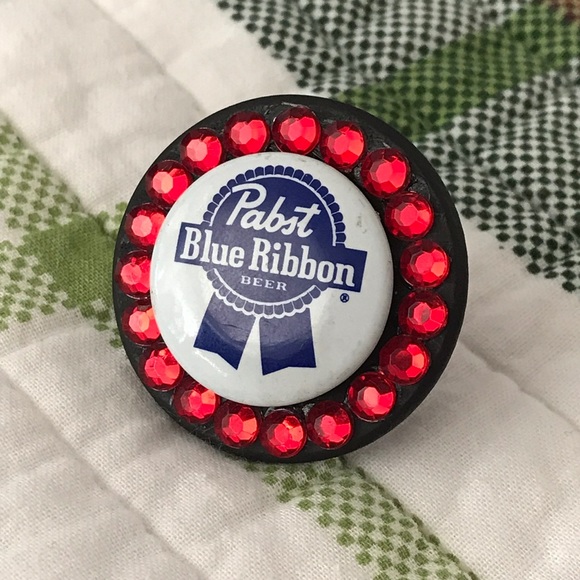 Jewelry | Pabst Blue Ribbon Adjustable Crystal Statement Ring Pbr Beer ...